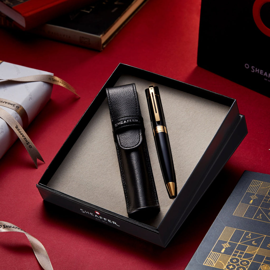 Sheaffer Gift Set Glossy Black 300 9312 Ballpoint Pen With Gold Trim A